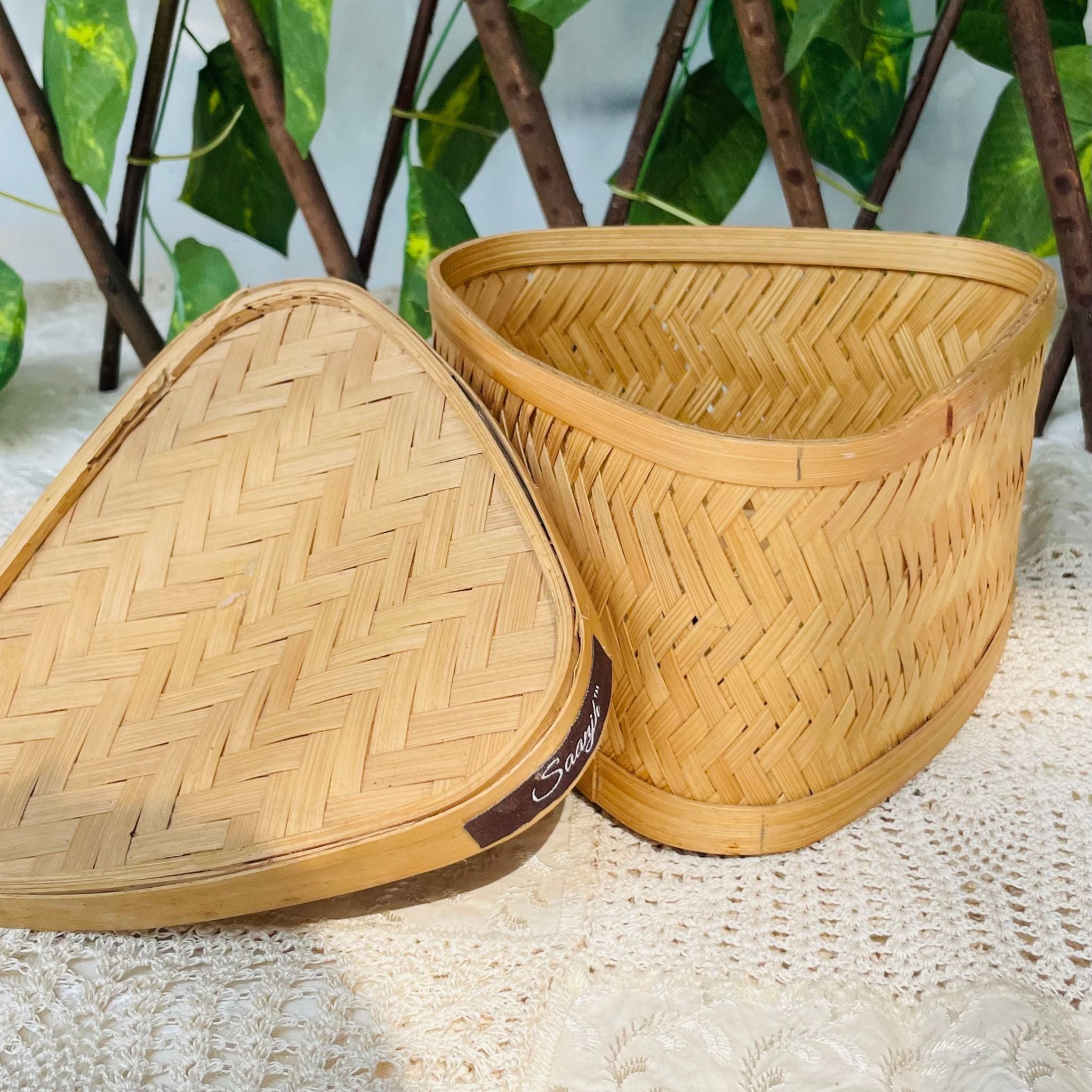 BUY Bamboo Cane Triangle Small Storage Box Container – Saanjh India