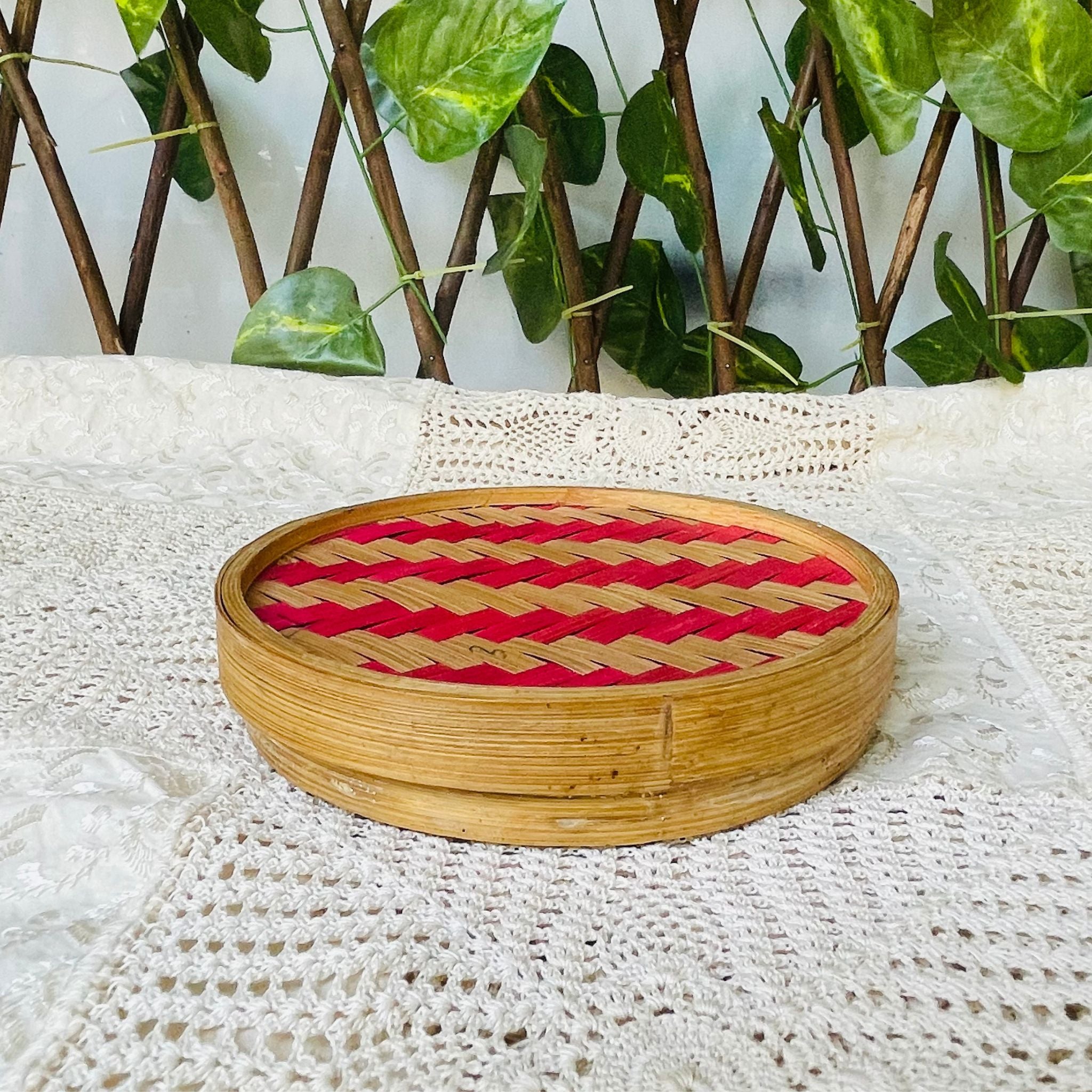 BUY Bamboo Cane Pink & Beige Flat Storage Box – Saanjh India